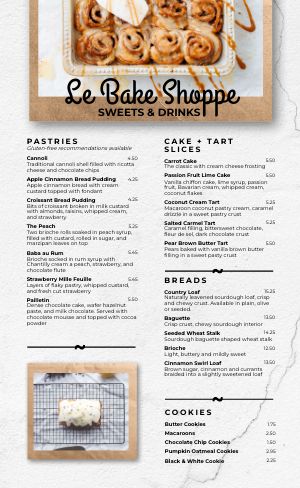 Bakery Pastry Menu